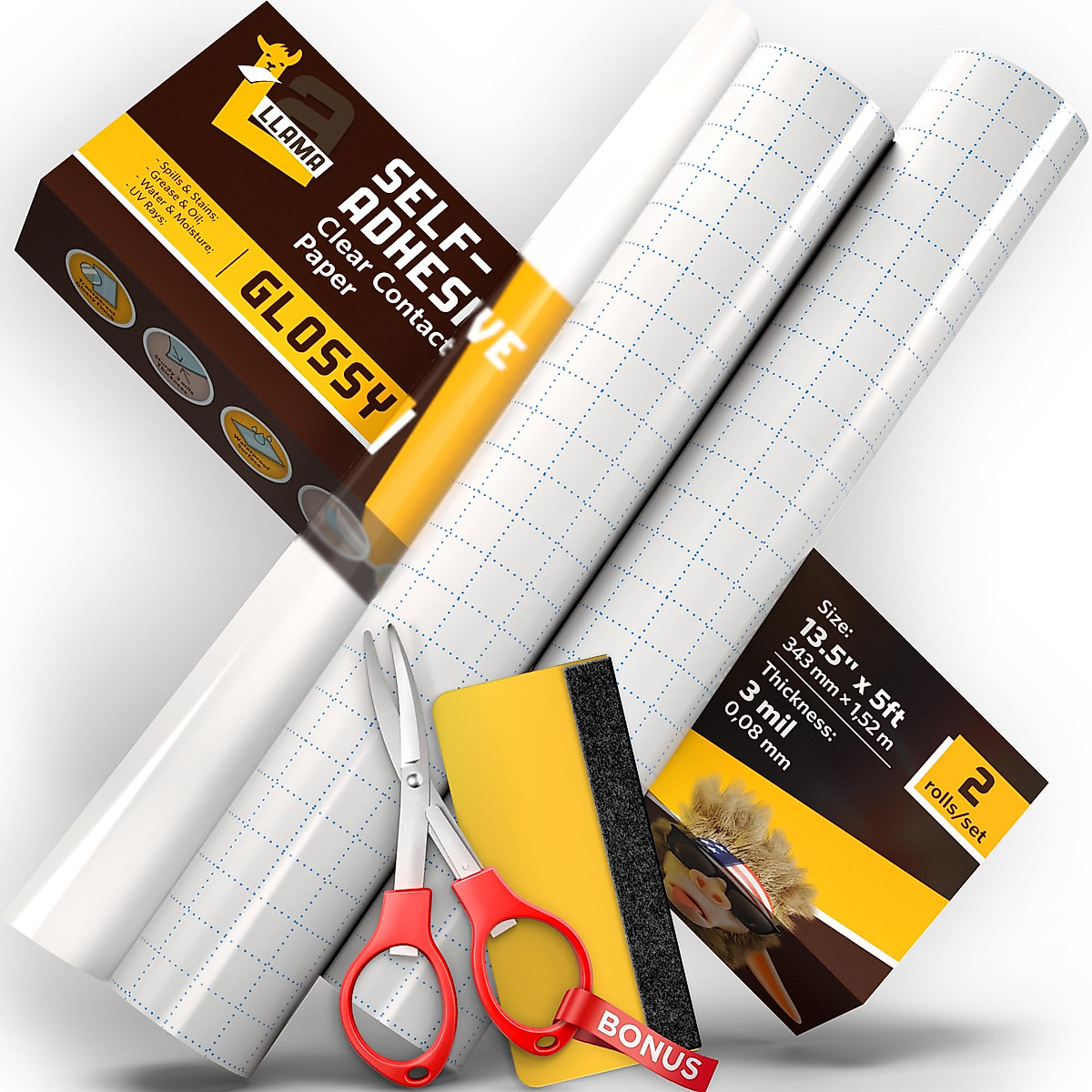 Clear Contact Paper 13.5 x 5ft/Roll - Multipurpose 2 Pack Self Adhesive Rolls
