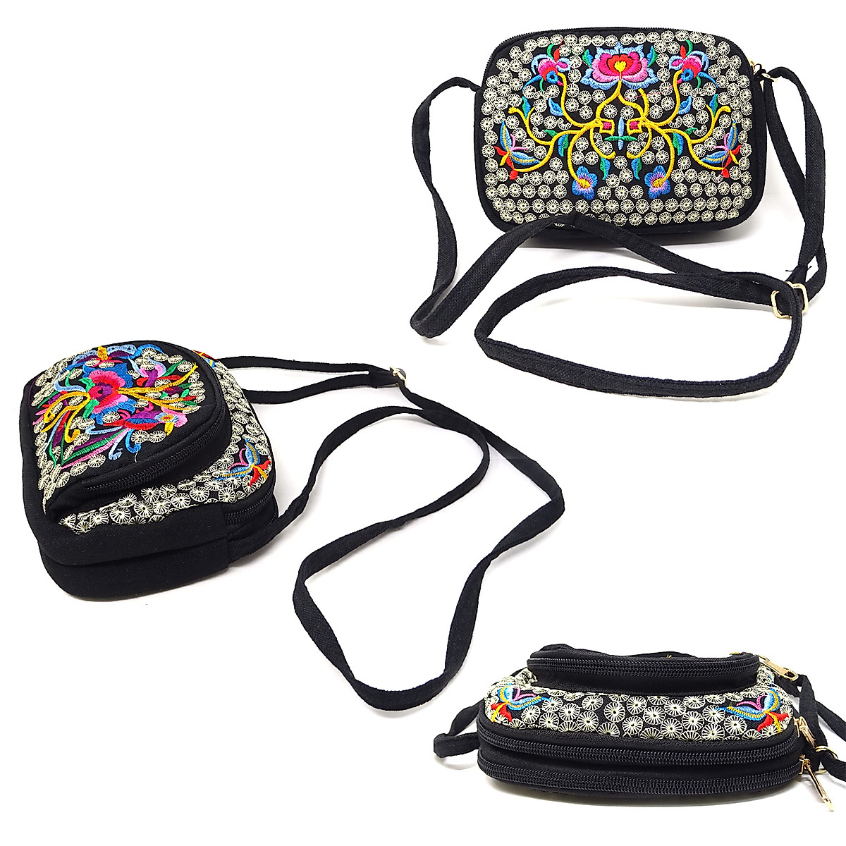 Honbay Yunnan Ethnic Style Handmade Embroidered Crossbody Bag Mini Canvas Shoulder Bag for Women and Girls