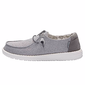 Hey Dude Women's Wendy Stretch Sparkling Grey Size 9 | Women’s Shoes | Women’s Lace Up Loafers | Comfortable & Light-Weight