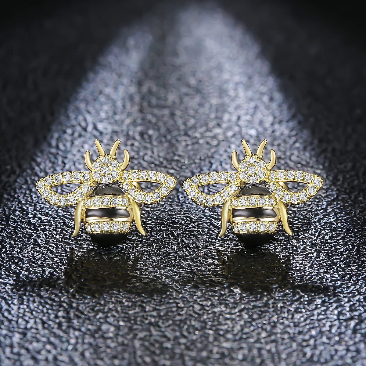 LAZLUVU Bee Earrings for Women 14K Gold Studs Earrings Cubic Zirconia Earrings Cute Bumble Bee Earrings Honey Bee gifts for Teen Girls