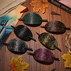 Noverlife 6PCS Hair Barrette with Stick, Faux Leather Oval Shape Hair Clips Hair Slider Pin Ponytail Holders, Bohemian Style Hair Accessories Barrette with Wood Slide Stick for Women Girls