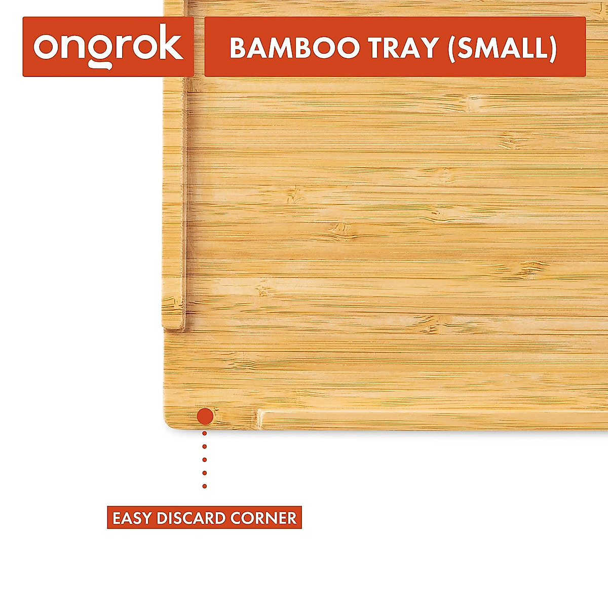 ONGROK Bamboo Tray, Small (9x6 in), Mini Wooden Tray with Small Rolling Surface