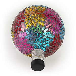 Alpine Corporation HMD172 Alpine 10" Diameter Indoor/Outdoor Glass Leaf Pattern Yard Decoration, Multicolor Gazing Globe