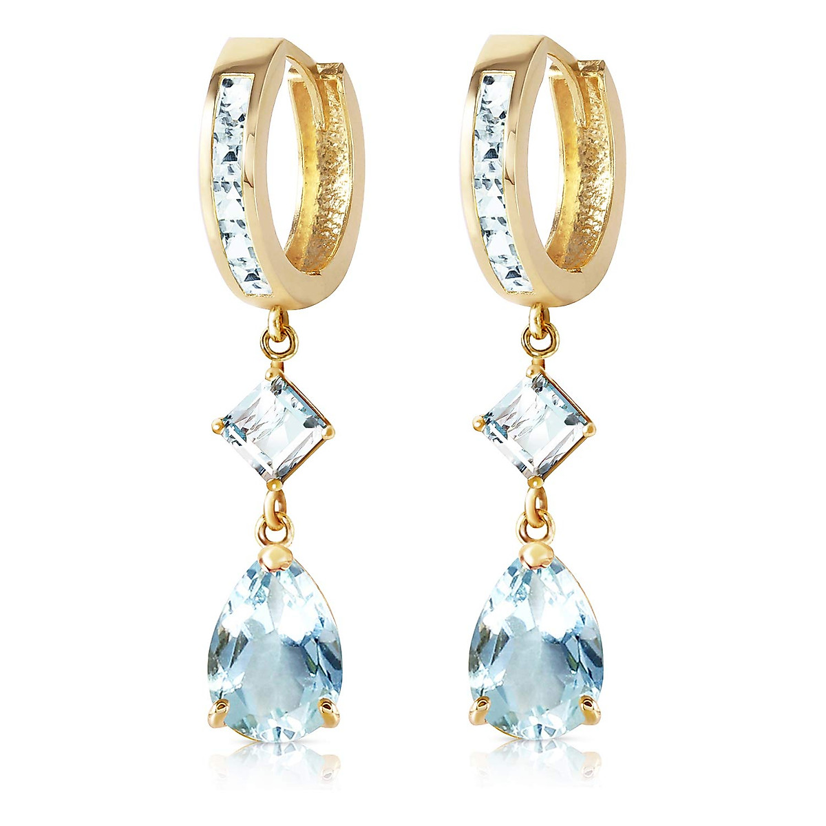 Galaxy Gold GG 5.62 CTW 14k Solid Gold Huggie Earrings Dangling Aquamarine