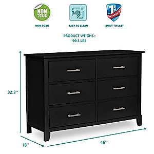 Dream On Me Universal Double Dresser In Black, Kids Bedroom Dresser, Six Drawers Dresser, Mid-Century Modern, Made Of Solid, Sustainable Pinewood, Easy Assembly