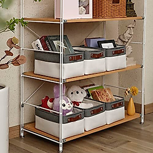 FENQDOOU Storage Bins[6 Pack], Collapsible Fabric Storage Baskets with Handles for Cupboards, Wardrobe, Shelves, Bathroom, Clothes, Toys, Towel (11.8 x 7.8 x 5.9 inches, Gray/ White)