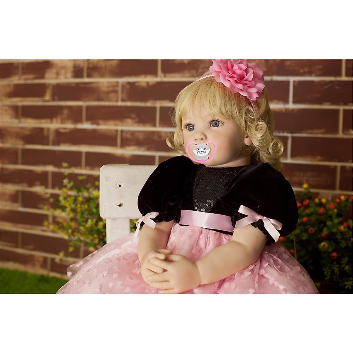 Zero Pam 24 Inch Lifelike Reborn Baby Girl Dolls Realistic Reborn Toddler Girls with Pretty Dress Vinyl Silicone Newborn Baby Doll Soft Weighted Body Handmade Baby Toys