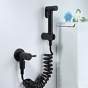 MINJING Handheld Bidet Sprayer for Toilet, Cloth Diaper Washer Sprayer, Cold Water Toilet Bidet Sprayer, Solid Brass Wall Mounted Toilet Faucet Black