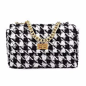 AyTotoro Women Houndstooth Purse and Handbag Ladies Fashion Shoulder Bag PU Leather Woolen Cloth Crossbody Bag Satchel (Black)