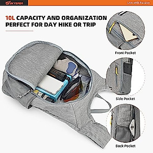 SKYSPER 10L Hiking Backpack Small Hiking Daypack Packable Lightweight Travel Day Pack for Women Men(Grey)