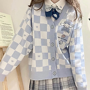 Women's Japan Cute Cardigan Sweater Kawaii JK Uniform Cardigan Sweater Cosplay Sweater (Blue, L)