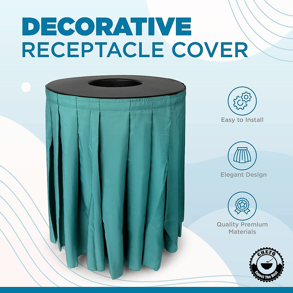 Round Black Garbage Can Cover,Solid Pleated Skirt Topper for 32-35 Gallon Indoor Garbage Cans Trash Bins, Waste Container Without Wheels, Events, Residential Use (Black Top Black Skirt)