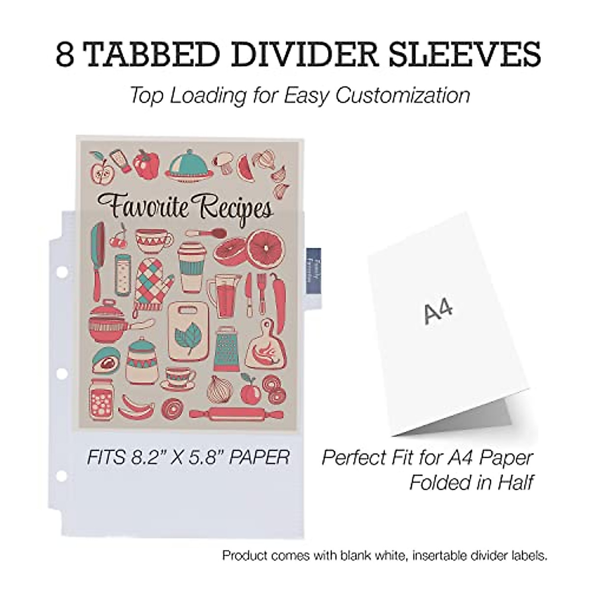 Samsill 2" Junior Recipe Binder Set, Complete with 50 Pack 4" x 6" Recipe Card Sleeves, and 8 Custom Dividers, Faux Brown Leather