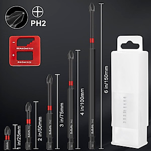 SuSuMu Impact Ready Magnetic Phillips Bits 2 S2 Steel Phillips Head Drill Tip Ph2 1/4 Hex Shank Cross CNC Anti Slip Screwdriver Bits Set with Magnetizer Case for Impact Driver Power Screwdriver
