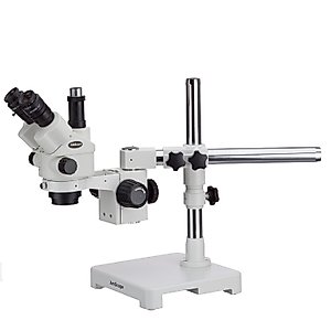 AmScope 7X-90X Simul-Focal Stereo Lockable Zoom Microscope on Single Arm Boom Stand