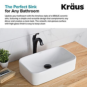 Kraus KCV-122 Ceramic Above counter Rectangular Bathroom Sink, 19.44 x 11.84 x 5 inches, White