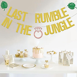 Last Rumble Banner, Jungle Bachelorette Decorations, Let's Get Wild Banner, Tropical Jungle Theme Bridal Shower Party Decors Supplies Gold & Green Glitter