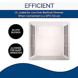 Broan-NuTone HD80L Heavy Duty Ventilation Fan, Residential or Commercial Installation, 80 CFM, 2.5 Sones,White