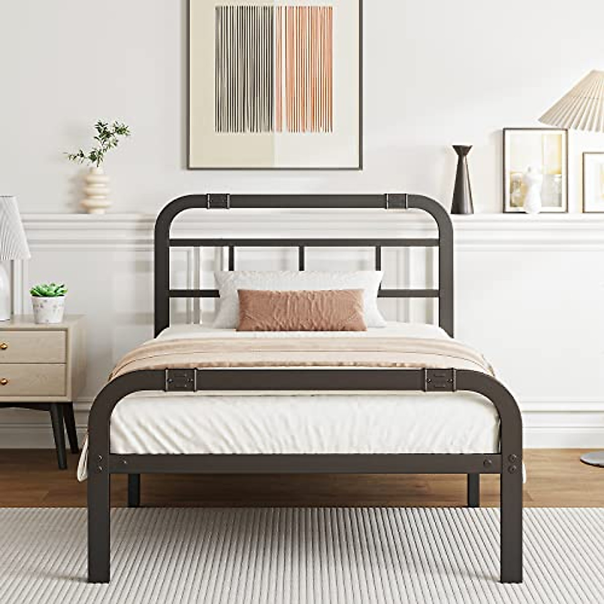 Cleaniago Twin XL Metal Bed Frame with Headboard and Footboard 14 Inch High, Heavy Duty Metal Platform Bed Steel Slats with 3000lbs Support, No Box Spring Needed, Noise Free, Black