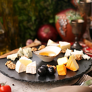 3 Pack Slate Cheese Boards, 12 x 12 Inch Slate Cheese Tray Round Charcuterie Boards Serving Tray Slate Platter Display Chalkboard with Soapstone Chalk for Serving Cheese, Appetizer, Sushi