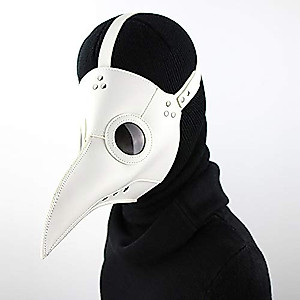KOILLUXU White Plague Doctor Mask Costumes Set, Leather Bird Beak Mask for Halloween Cosplay Party Costume, Masquerade Party Costume Props. (White)