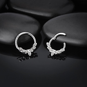 OUFER 16G 316L Stainless Steel Daith Earrings Hoop Cluster CZ Hinged Segment Clicker Daith Clicker Helix Ear Piercing