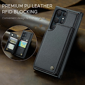 Vinich for Samsung Galaxy S22 Ultra Wallet Case with Card Holder, RFID Blocking Credit Slots Kickstand Shockproof Phone Cover for Women Men, Black