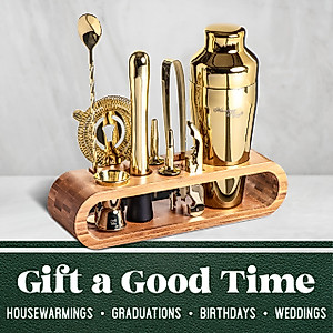 Mixology Bartender Kit: 10-Piece Bar Tool Set with Bamboo Stand | Perfect Home Bartending Kit and Martini Cocktail Shaker Set For a Perfect Drink Mixing Experience | Fun Housewarming Gift (Gold)