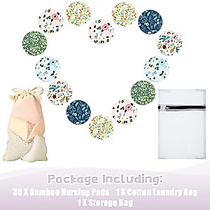 30 Pcs Reusable Breast Pads Bamboo Nursing Pads Absorbent Pads with Wet Bag and Laundry Bag Floral Breast Pads Charming Nipple Pads Nipple Covers for Breastfeeding Mom Gift, 6 Colors (Fresh Pattern)