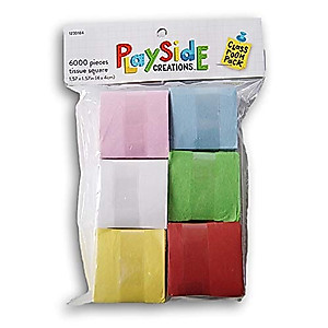 Mini Tissue Paper Squares - 6000 Pieces - Pink, Blue, White, Green, Yellow, Red