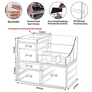 PENGKE Clear Makeup Organizer With Drawers,Stackable Cosmetic Storage Display Case for Vanity, Bathroom Counter or Dresser,Countertop Holder for Lipstick,Brushes,Eyeshadow,Nail Polish and Jewelry