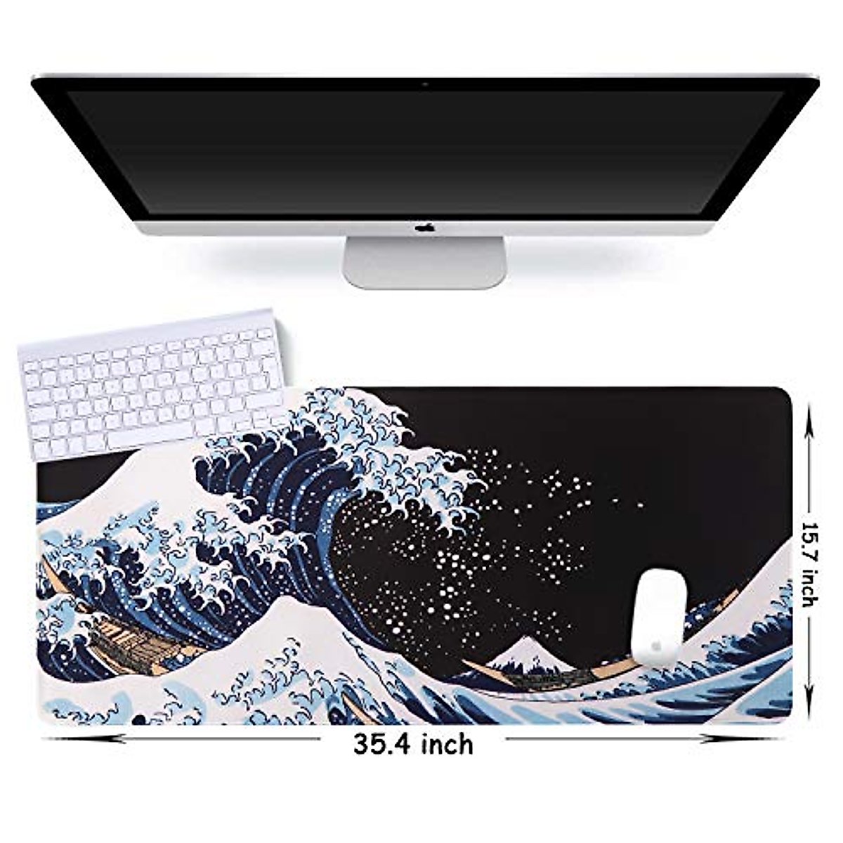 iLeadon Extended Gaming Mouse Pad - Non-Slip Water-Resistant Rubber Base Computer Keyboard Mouse Mat, 35.1 x 15.75-inch XX-Large, Ideal Partner for Work & Game, Sea Wave