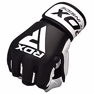 RDX MMA Gloves Sparring Martial Arts Grappling Cowhide Leather Training UFC Cage Fighting Combat Punching Bag Gel Mitts,Black,Small