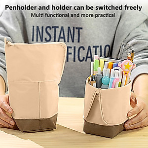 iSuperb Standing Pencil Case Large Pencil Pouch Pen Holder Makeup Cosmetics Bag for Women Office (Beige)