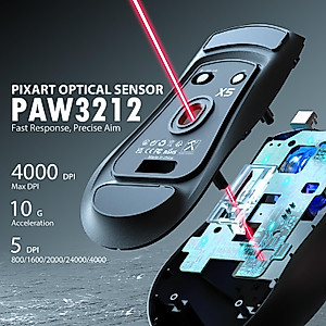 ATTACK SHARK X5 Wireless Gaming Mouse with Tri-Modes BT 5.1/2.4Ghz/USB-C,Lightweight 49g,PAW3212 Optical Sensor,Rechargeable Battery,RGB LED Honeycomb Mice for PC/Tablet/Desktop/Office/Games-Black