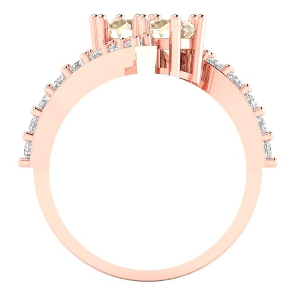 Clara Pucci 1.98 ct Round Cut 2 stone Solitaire Natural Brown Morganite Engagement Promise Anniversary Bridal Ring 18K Rose Gold 10.5