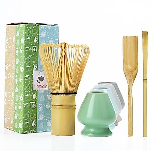 TEANAGOO MA-01 Japanese Matcha Ceremony Accessory, Matcha Whisk (Chasen), Traditional Scoop (Chashaku), Tea Spoon, Whisk Holder, The Perfect Set to Prepare a Traditional Cup of Matcha.…