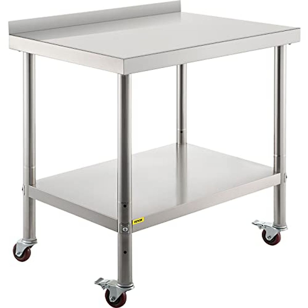 VEVOR Stainless Steel Prep Table, 24 x 15 x 35 Inch, 440lbs Load Capacity Heavy Duty Metal Worktable with Backsplash Adjustable Undershelf & 4 Casters, Commercial Workstation for Kitchen Restaurant