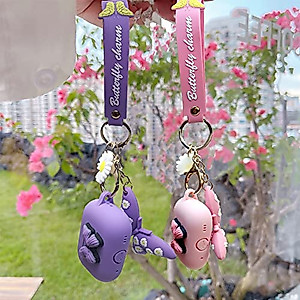 for Airpods Pro 2nd Generation Case Cover 2022, Cute Cartoon 3D Butterfly Charm Soft Silicone Skin Women Girls Kids Teens Kit Cases with Fun Cool Keychain for Apple Airpods Pro 2nd Gen (Purple)