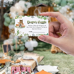 skuhyyg 25 Woodland Baby Shower Invitations with Envelopes，Woodland Diaper Raffle Tickets & Book Request Cards, Woodland Animal Stickers, thank you for showering our little one with love