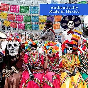 Mexican Party Banners (5 Pack - 10 Plastic Flag Designs per Banner) - Papel Picado Dia de Los Muertos Decorations for Altar - Day of The Dead Banners - Day of Dead Décor