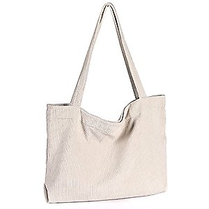 Sightor Corduroy Tote Bag for Women Shoulder Bag Big Capacity Shopping Bag Casual Handbags (Beige)