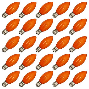 SUNSGNE 25 Pack C9 LED Outdoor Christmas Orange Light Bulbs, C9 Plastic Shatterproof LED Replacement Bulbs for Christmas Outdoor Patio String Lights, E17 Intermediate Base - 0.6 Watts