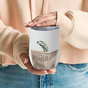 Brontosaurus Dinosaur Reading Newspaper Tumbler 12oz Stainless Steel Vacuum Insulated Wine Cup With Lid - Gifts for Brontosaurus Lovers