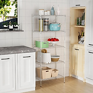 Qxznby 5-Shelf Metal Storage Shelves Heavy Duty Garage Shelving Unit, 100lbs Loading Capacity Per Shelf, Shelf Organizer Wire Rack for Kitchen Garage Bathroom Pantry, 24" L x 14" W x 60" H, Chrome