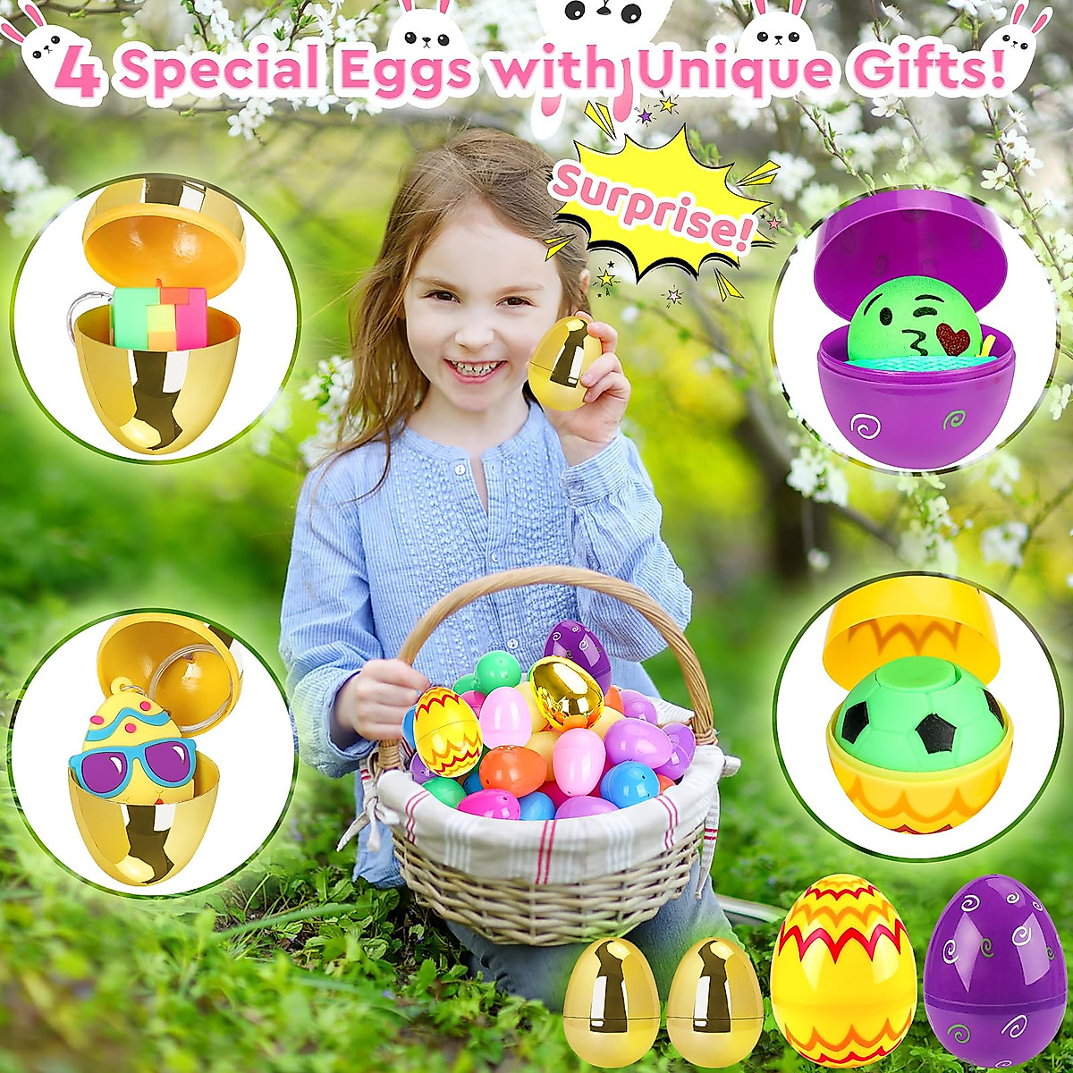 120 Pcs Prefilled Easter Eggs with Toys Inside, Pre Filled Plastic Easter Eggs Bulk for Easter Egg Hunt Supplies, Easter Party Favors, Easter Basket Stuffers Filler, Pre Stuffed Easter Eggs for Kids