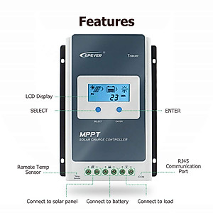 EPEVER 20A MPPT Solar Charge Controller 12/24V DC Tracer-an Series Charge Controller with MT50 Remote Meter &Temperature Sensor &RS485 Cable fit for Lithium, Sealed, AGM Battery Negative Grounded