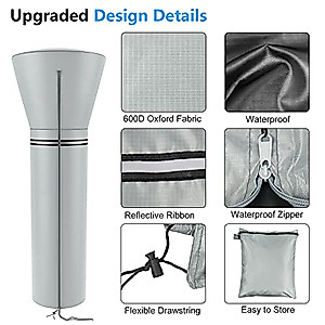 CKE Upgraded 600D Heavy Duty Waterproof Patio Heater Cover Oxford Fabric Waterproof with Zipper, Stand Up Outdoor Round Heater Covers 89'' Height x 33" Dome x 19" Base, Premium Plaid Grey