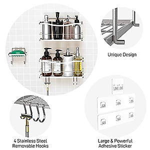 GeekDigg Shower Caddy, Shower Organizer with Soap Holder 3 Pack, Wall Mounted Stainless Steel Rustproof Drill-Free Self Adhesive Shower Shelves with Hooks for Bathroom & Kitchen (Silver)