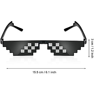 JDD 3 Pack Whole Thug Life 8 Bits Pixelated Meme Party Sunglasses Mosaic Gamer Photo Props Glasses for Men Women, Black, Large
